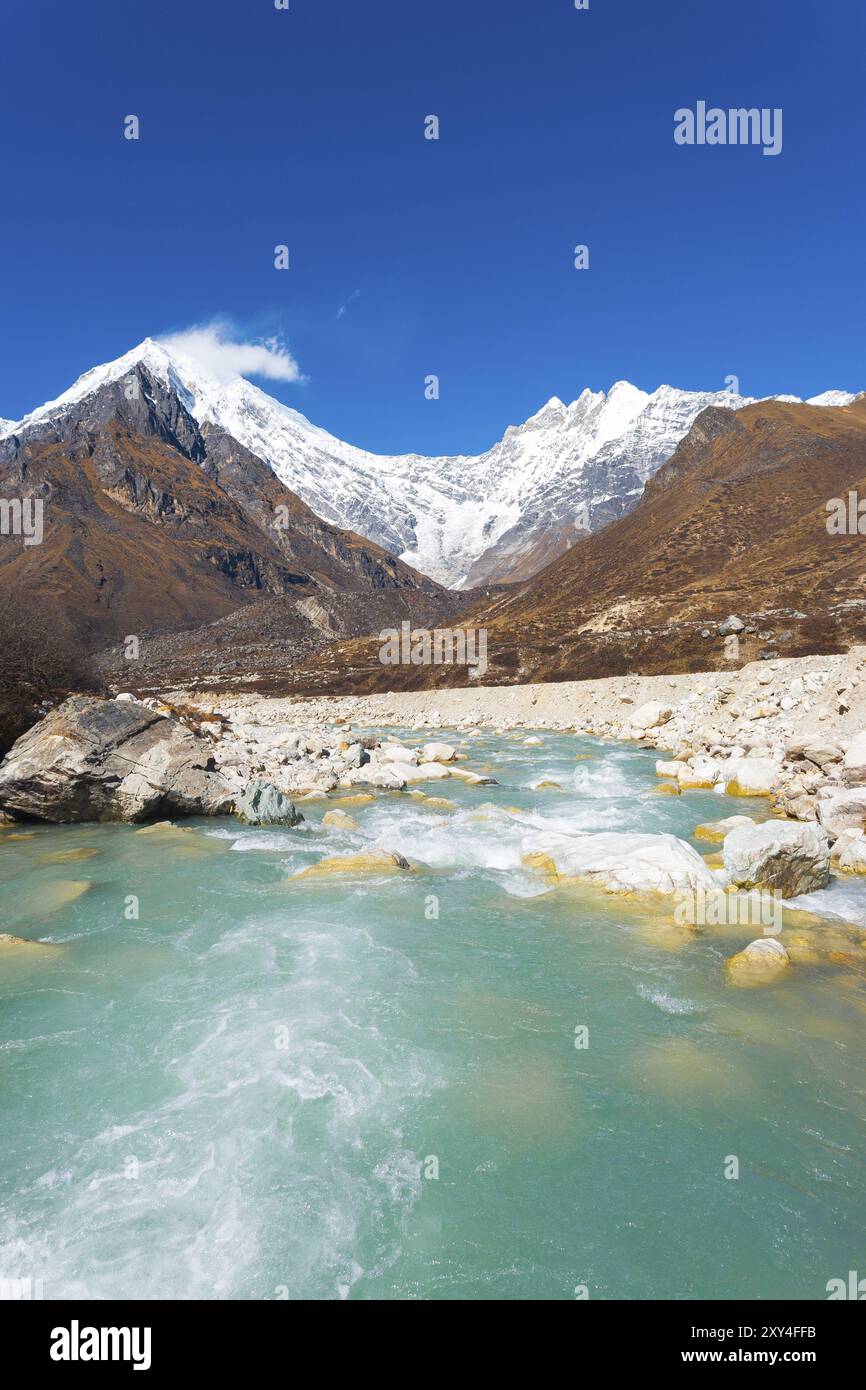 Landscape view of Langtang Lirung peak, part of snow-capped Himalaya ...