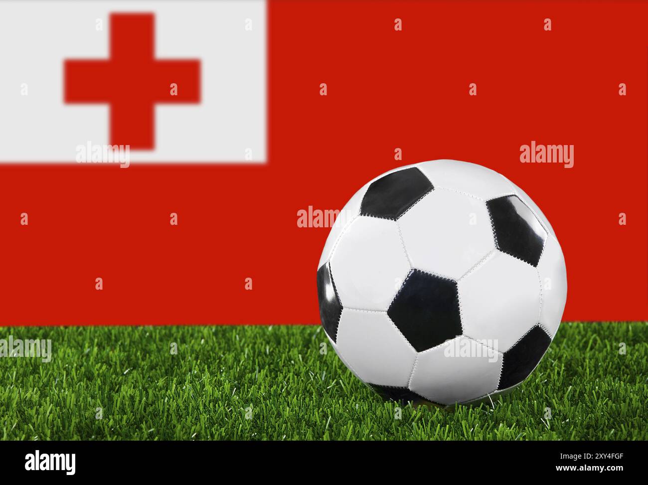 The Tonga flag and soccer ball on the green grass Stock Photo - Alamy