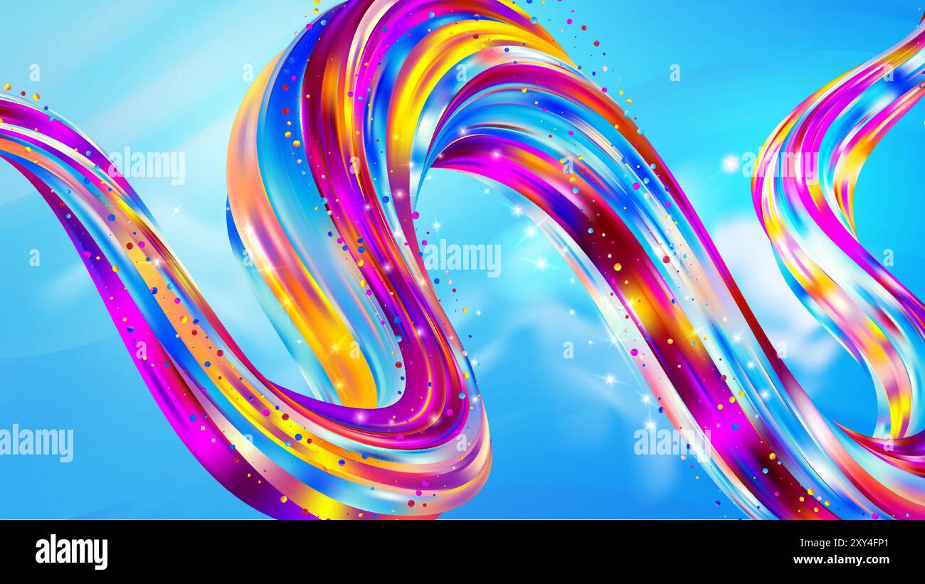 3D twisted iridescent line. Intertwined abstract liquid shape Stock ...