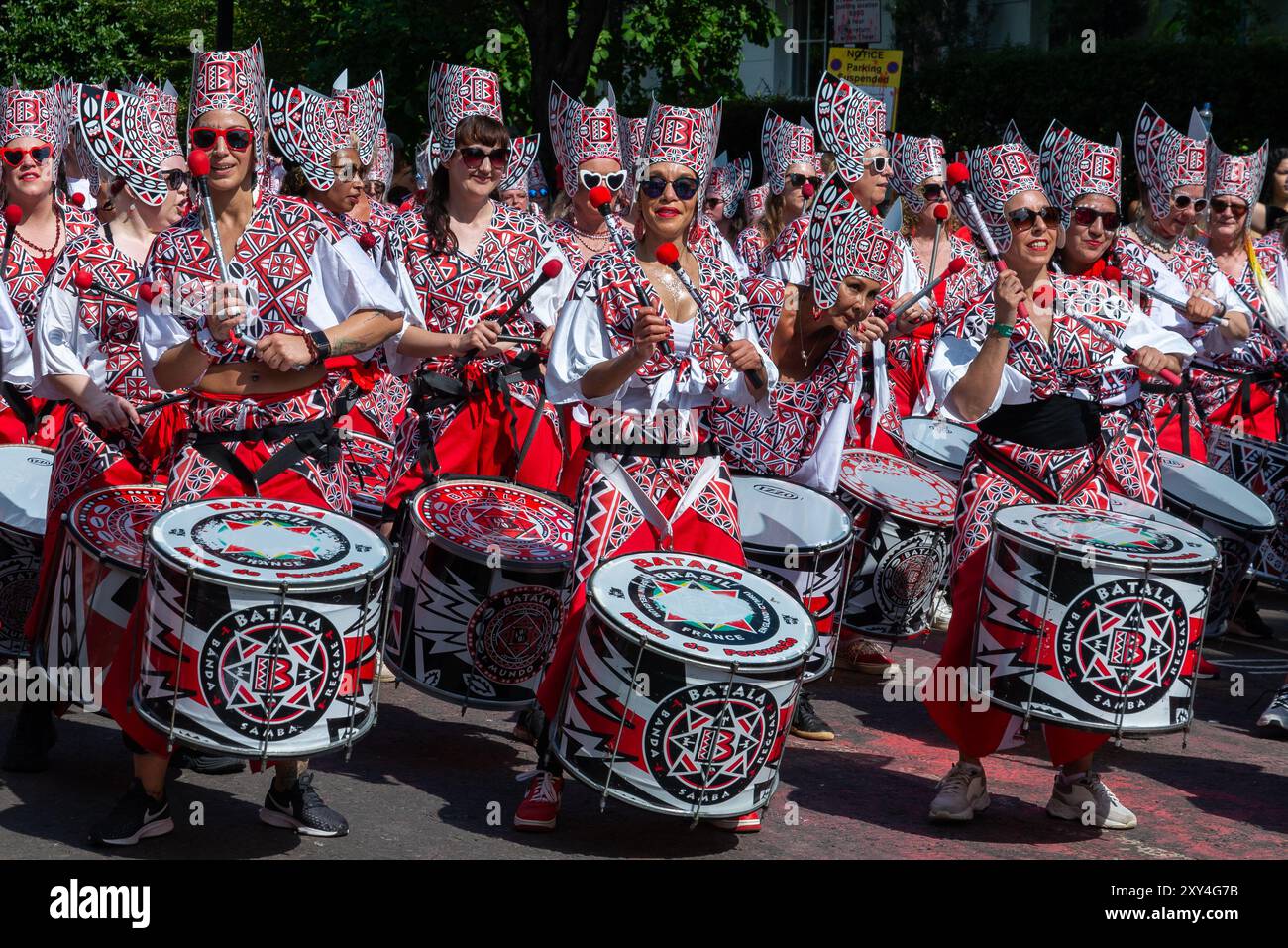 Batala Mundo drummers at Notting Hill Carnival Grand Parade 2024. Adult ...