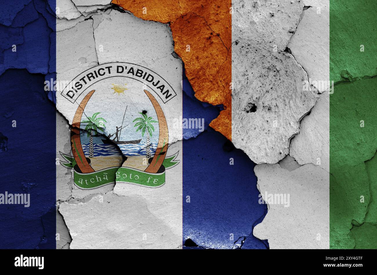 Flags of Abidjan and Ivory Coast painted on cracked wall Stock Photo ...