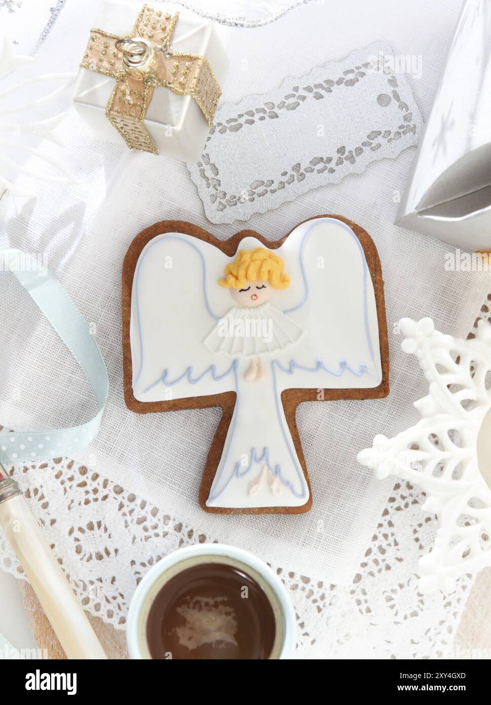 Christmas angel cookies and decorations on the white background Stock ...