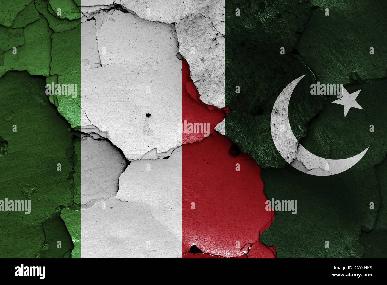 Flags of Italy and Pakistan painted on cracked wall Stock Photo - Alamy