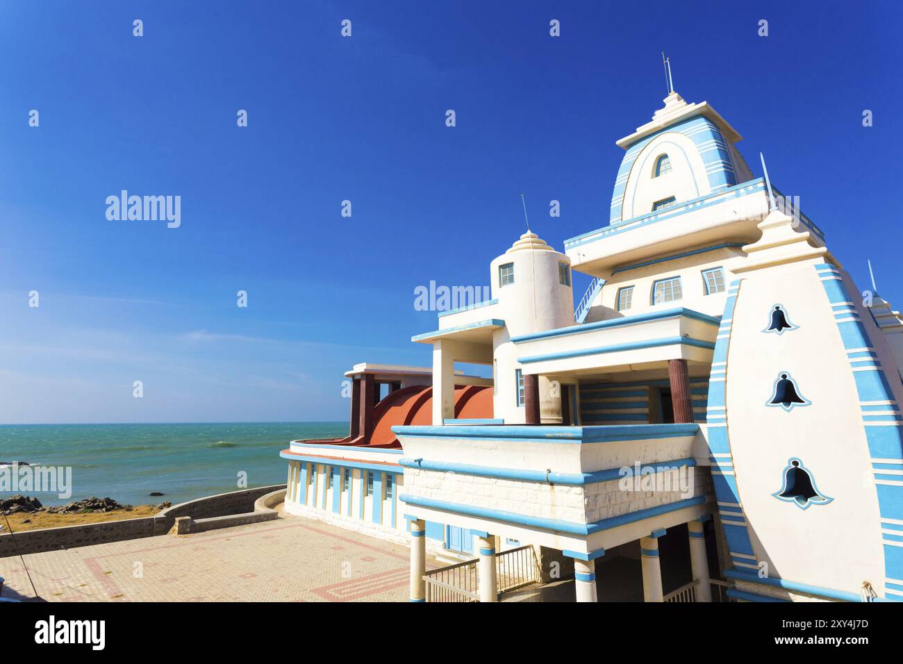 Side oceanfront view of Gandhi Memorial Mandapam on the Indian ...