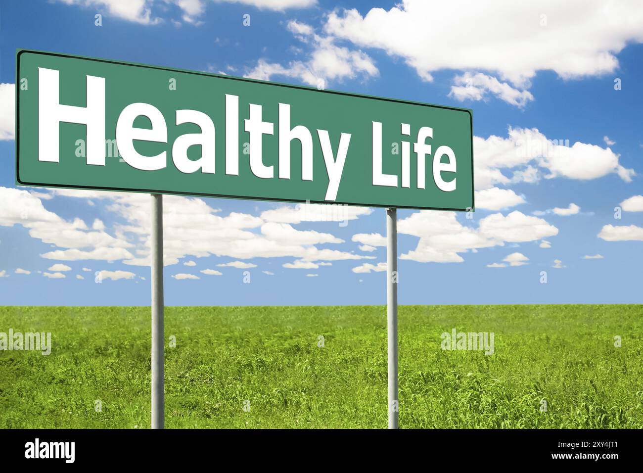 Healthy Life Road Sign. Blue Sky and Clouds Stock Photo - Alamy