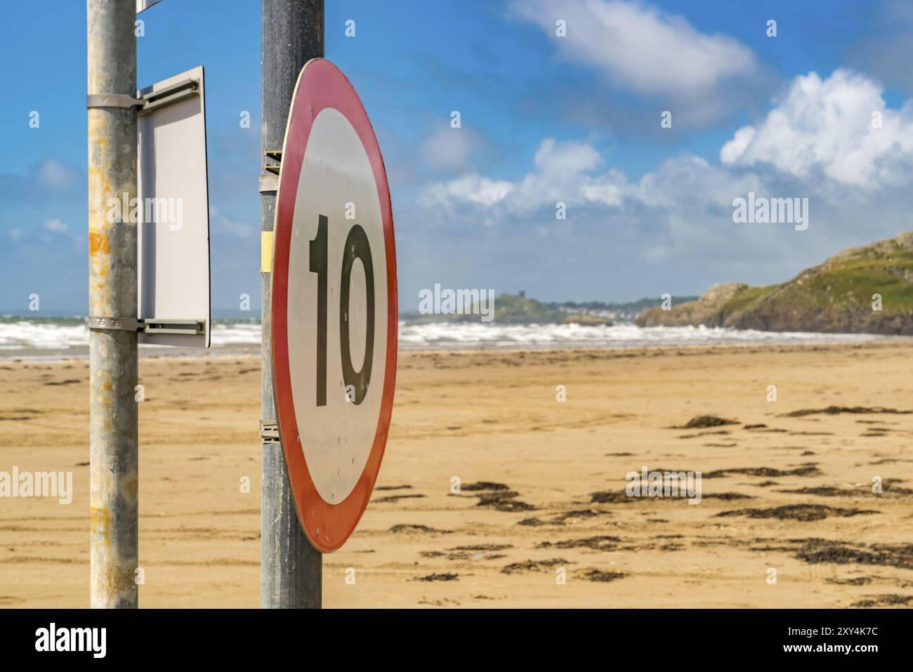 Speed limit on the beach at Black Rock Sands near Morfa Bychan, Gwynedd ...