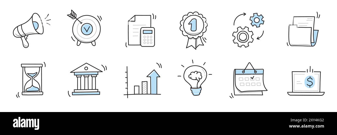 Hand drawn doodle business, money icon set. Finance, money, marketing ...