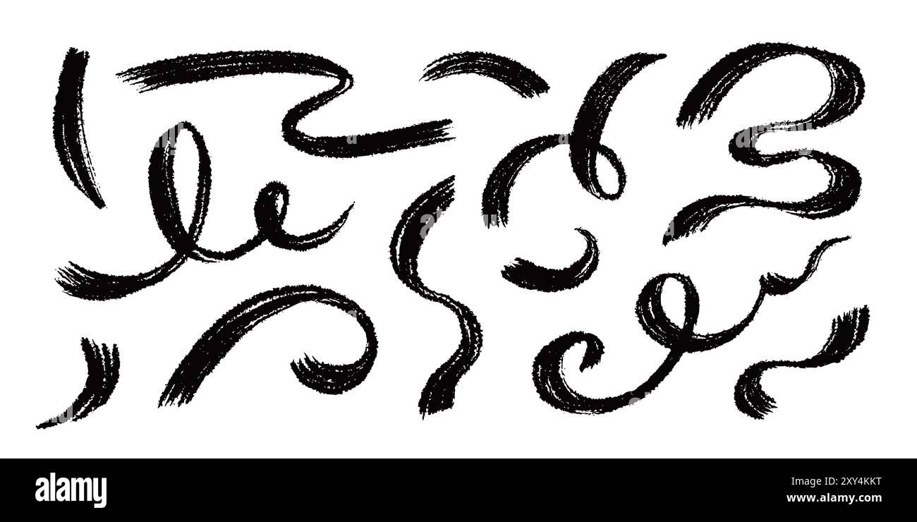 Brush line stroke squiggly paint set. Hand drawn doodle swirl wave ...