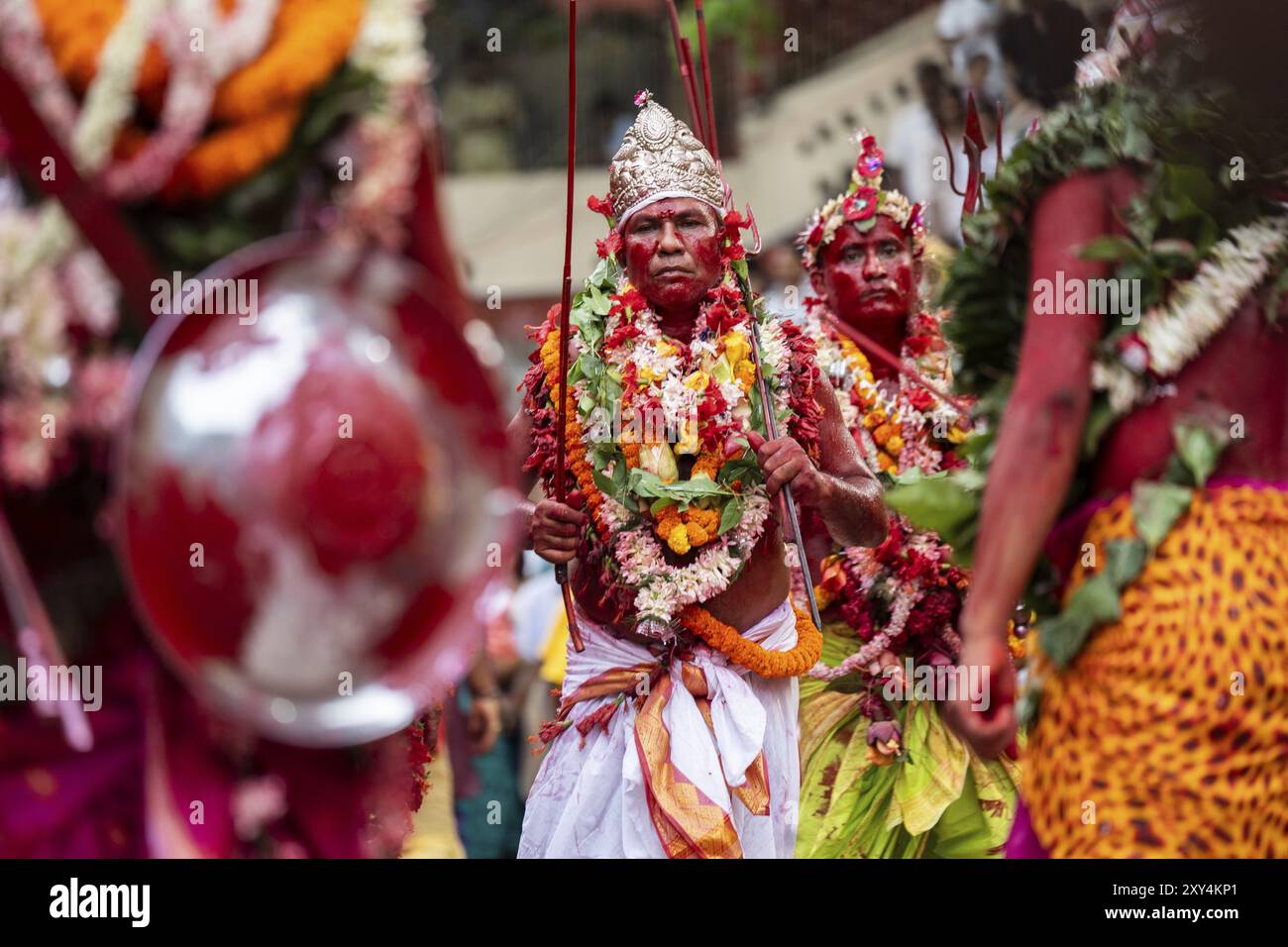 GUWAHATI, INDIA, AUGUST 19: Priests dance in the beat of Dhol (Drum ...
