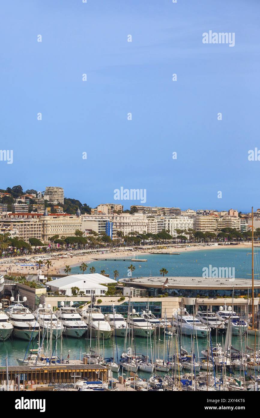 City of Cannes in France, sea port, beach and skyline at French Riviera ...