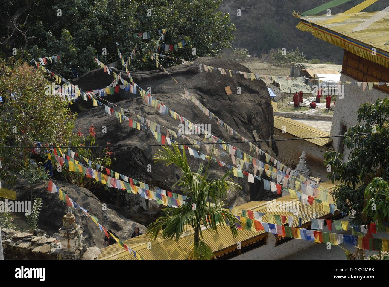The rock at Gom Kora temple, a sacred meditation site of Guru Rimpoche ...