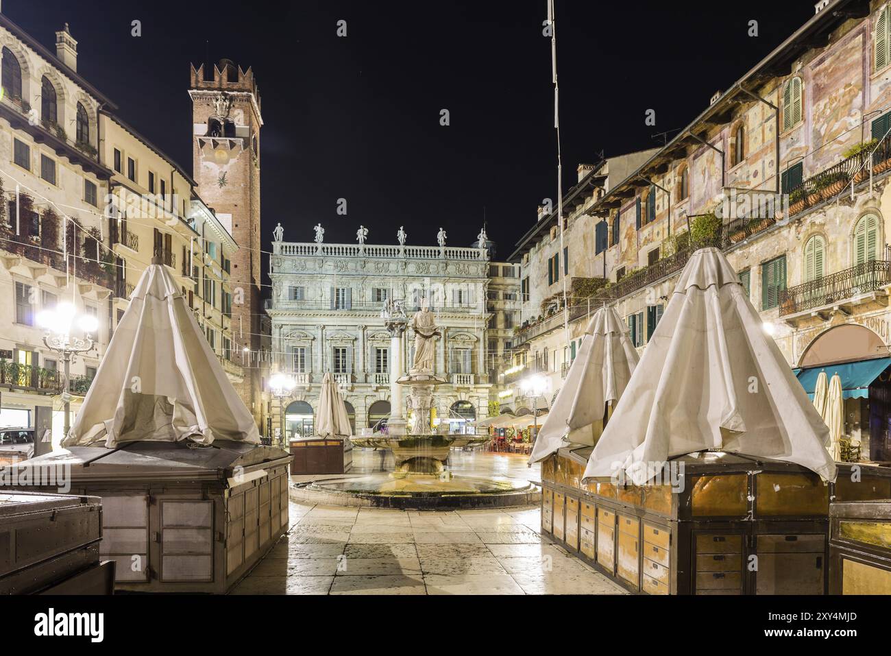 Nightview of Piazza delle Erbe, also called Market Square, where the ...