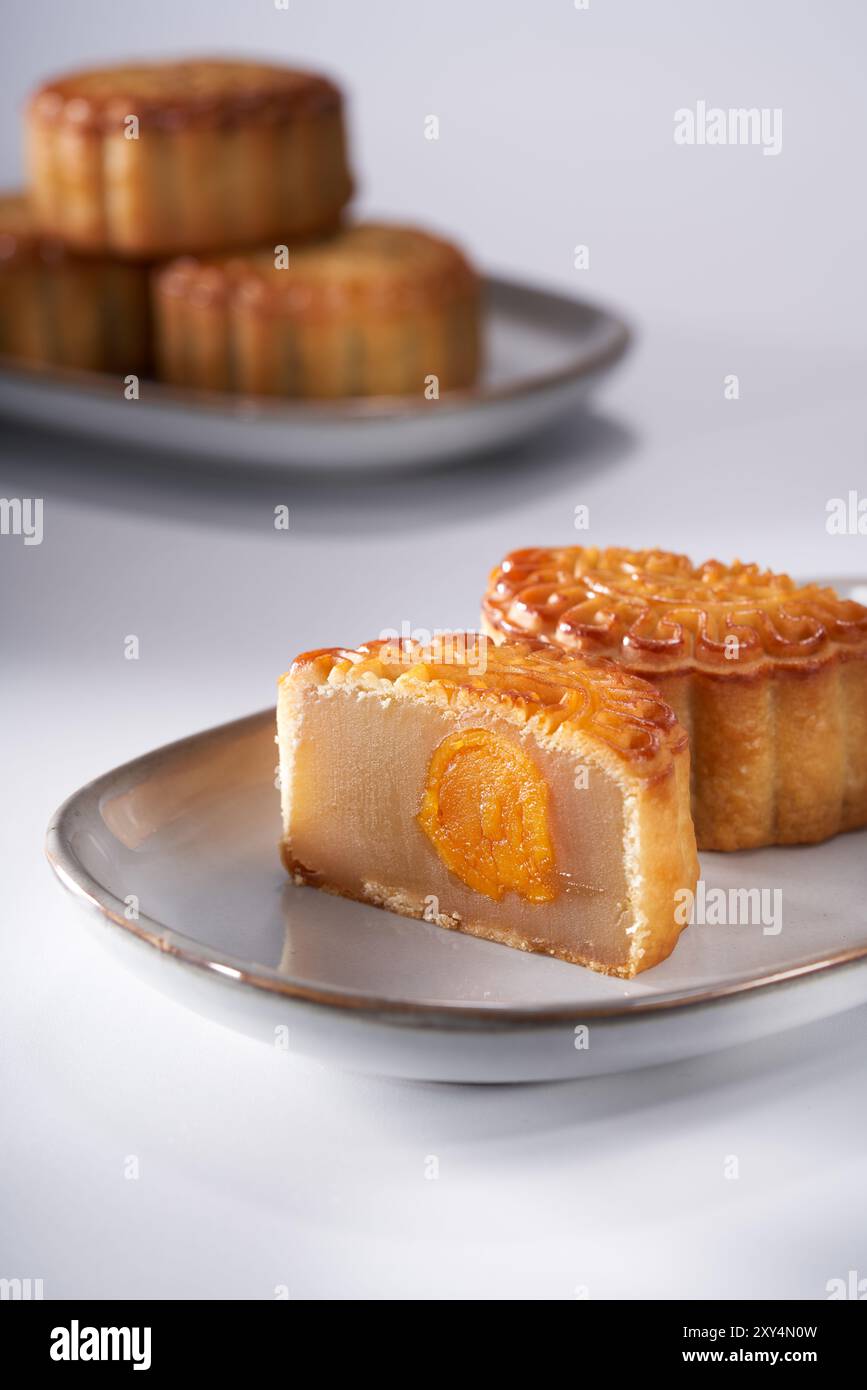 Traditional Cantonese style egg yolk lotus seed paste mooncake for Mid ...