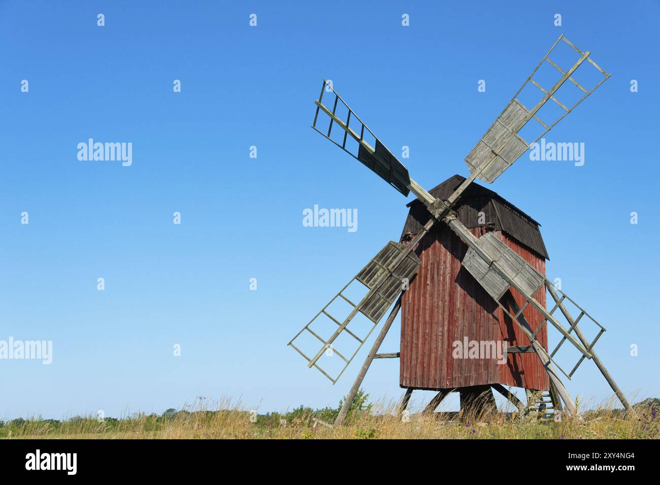 Old traditional trestle windmill on the island of Oeland, Sweden. The ...