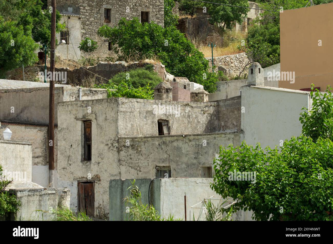 Depopulated typical houses on the Greek island of Rhodes in the ...
