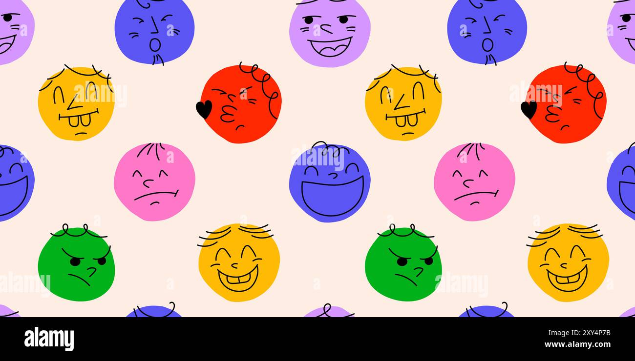 Round abstract comic Faces with various emotions Stock Vector Image ...