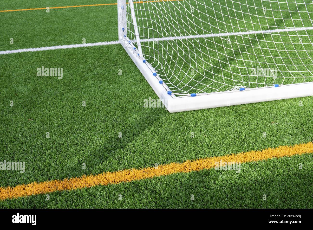Soccer gate detail with artificial turf Stock Photo - Alamy