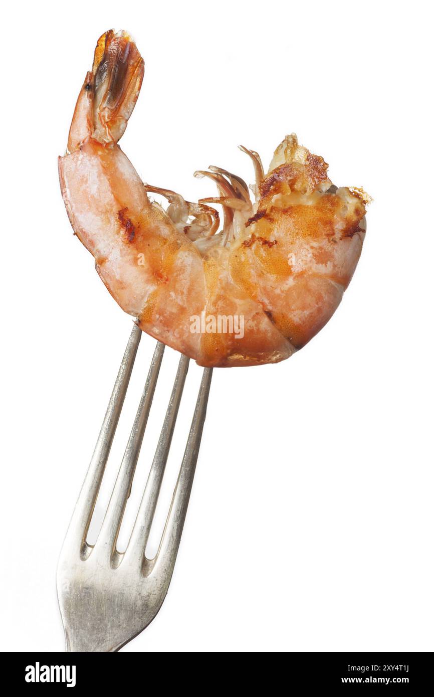 Grilled prawn on a fork on white Stock Photo - Alamy