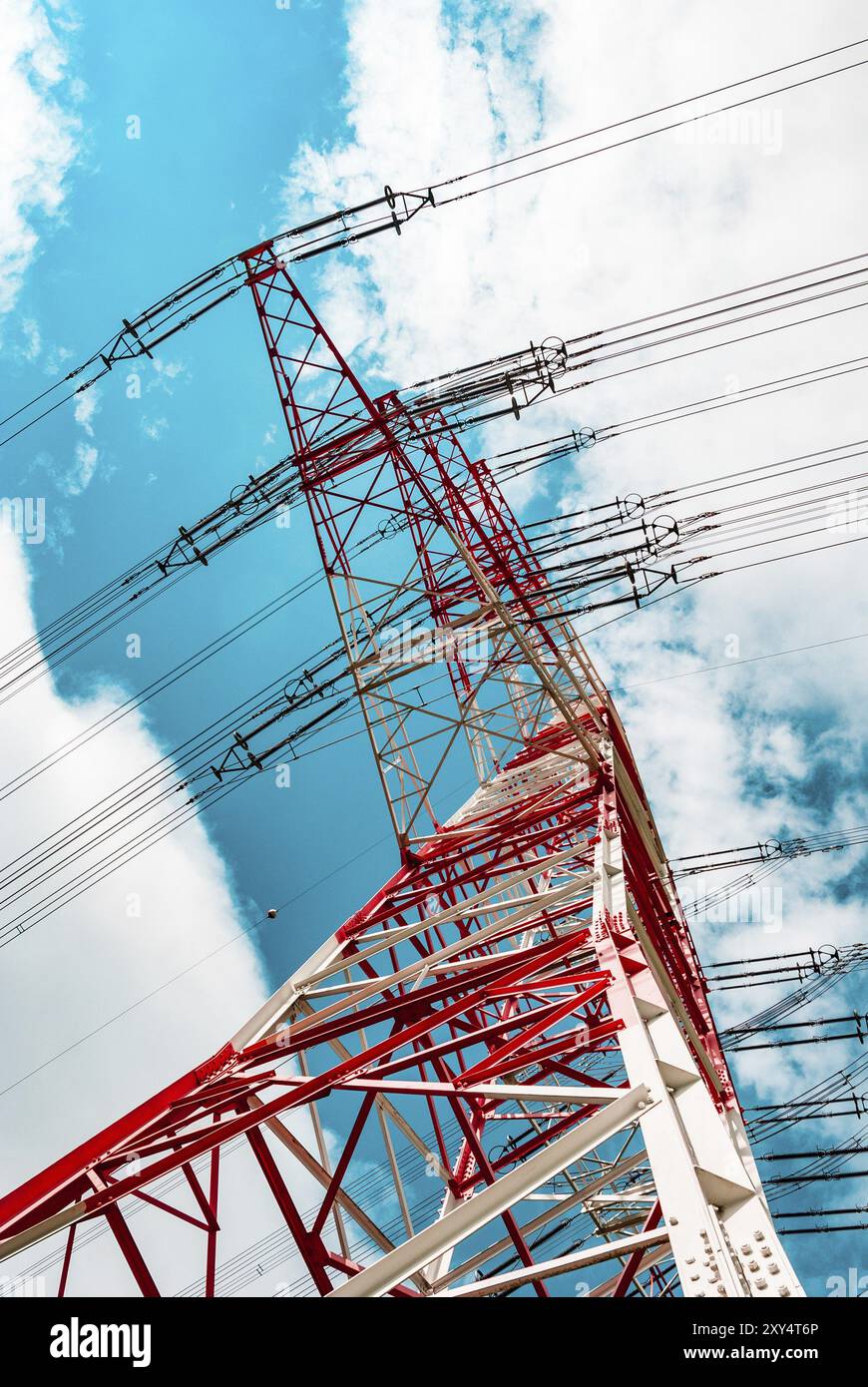 Red white pylon, low angle Stock Photo - Alamy