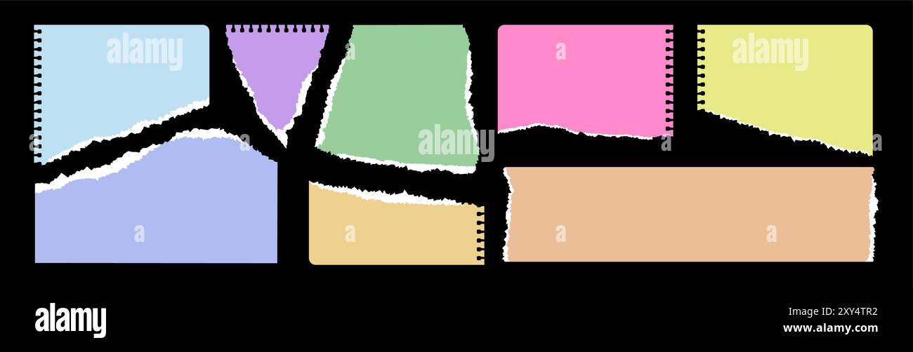 Colored ripped paper pieces, notebook pages with ripped edges ...
