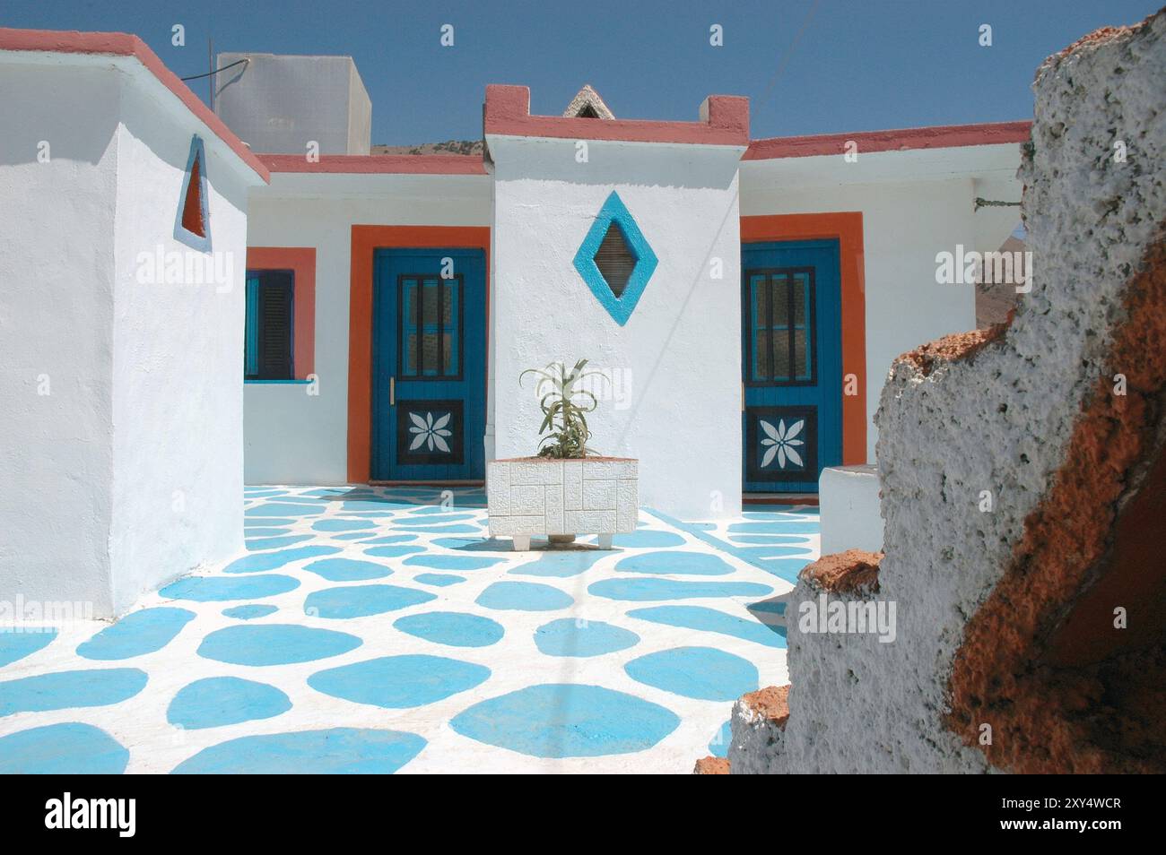 Blue and white: Greek colours in Vraskas on Crete, Greece, Europe Stock ...