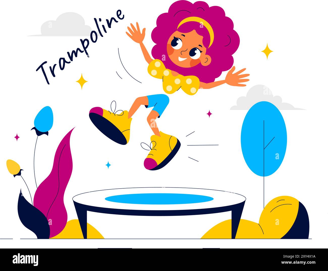 Vector Illustration of a Little Boy or Girl Jumping on a Trampoline ...