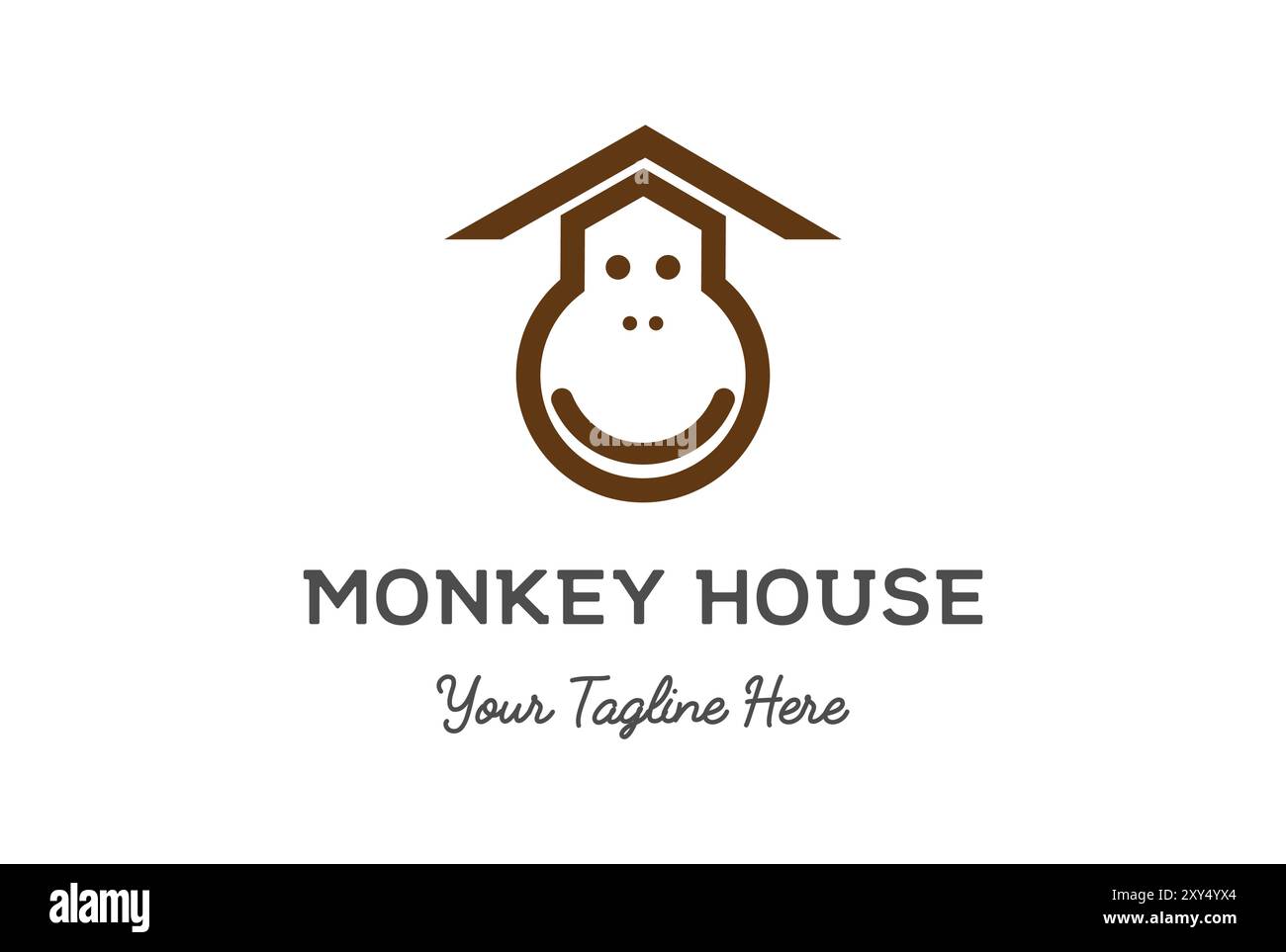 Simple Minimalist Funny Cute Monkey Head Face with House Roof Logo ...