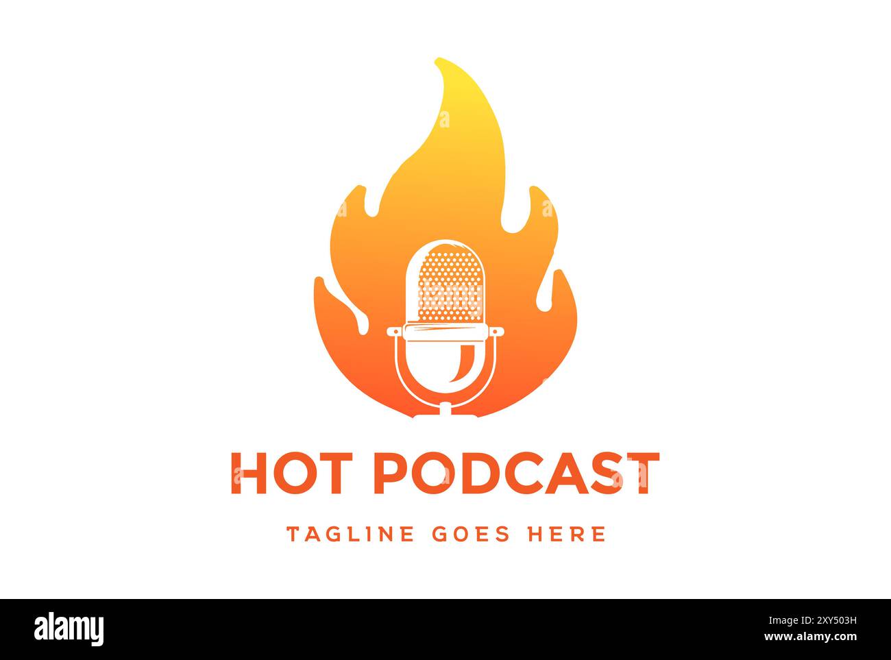 Modern Simple Orange Fire Flame with Mic Microphone for Podcast Radio ...