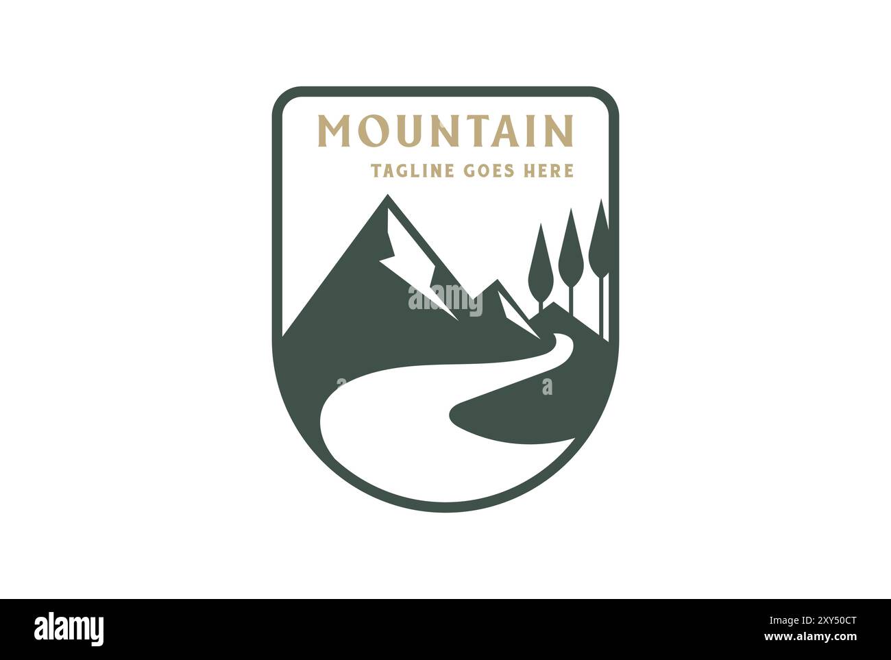 Vintage Mountain Forest with River Creek or Winding Road Street Way ...