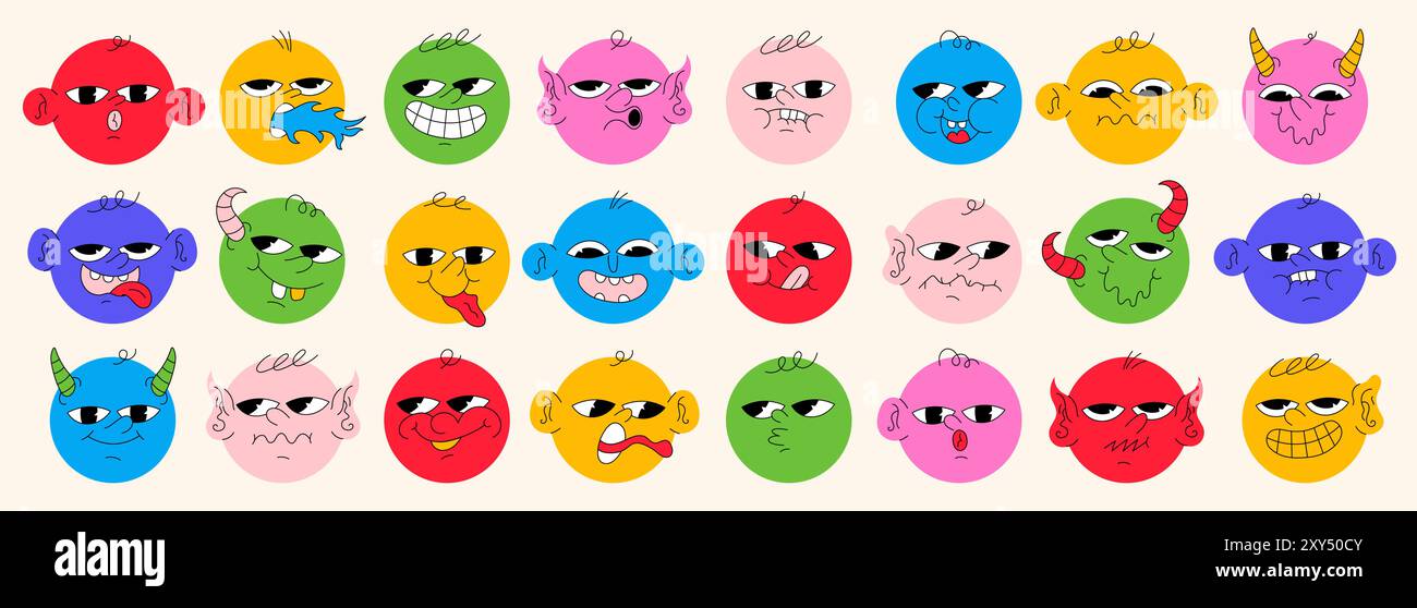 Round Abstract Comic Faces with Different Emotions Stock Vector Image ...