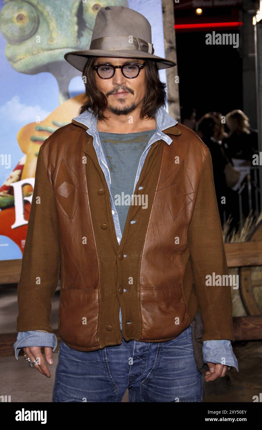 Johnny Depp at the Los Angeles premiere of 'Rango' held at the Regency ...