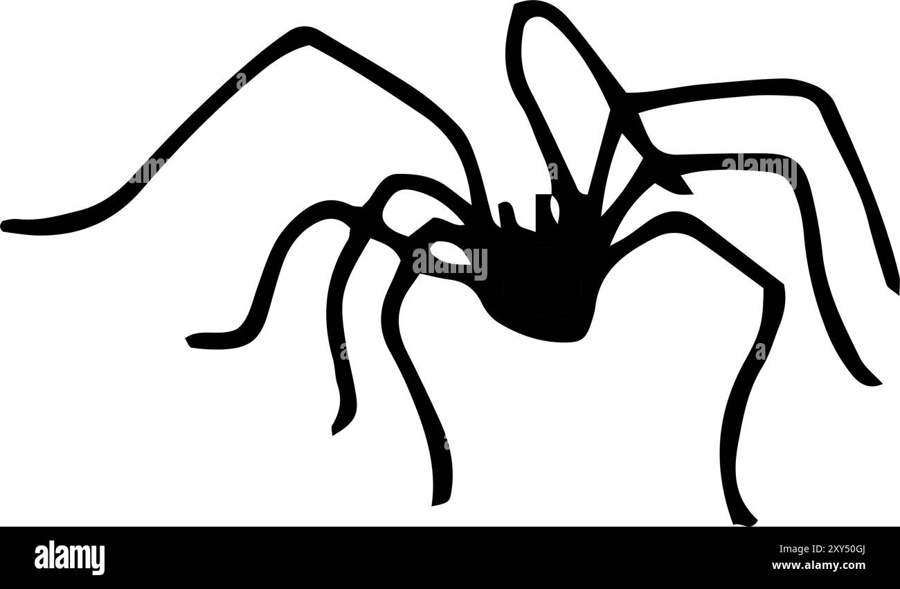 Spider silhouette. Black and white outline drawing for Halloween. Hand ...