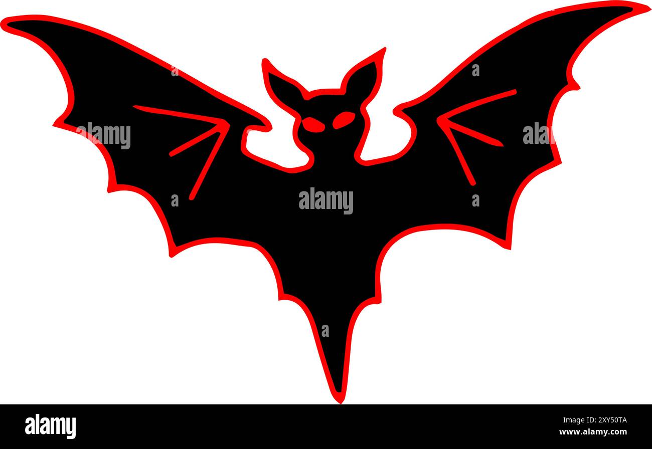 Bat silhouette. Black and white outline drawing for Halloween. Hand ...
