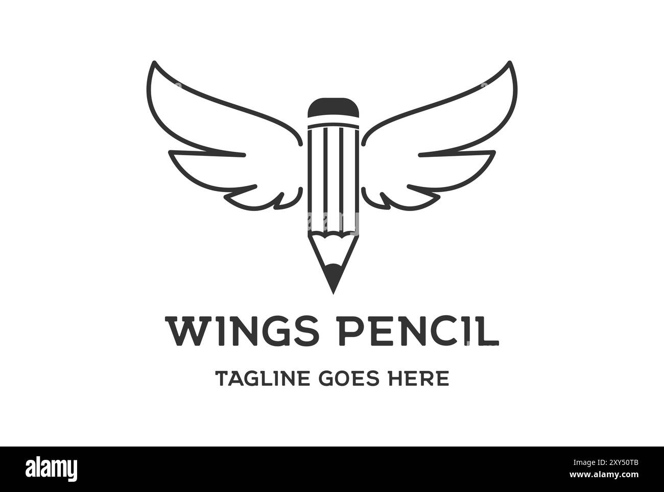 Pencil Art Media with Angel Bird Wings for Education Logo Design Vector ...