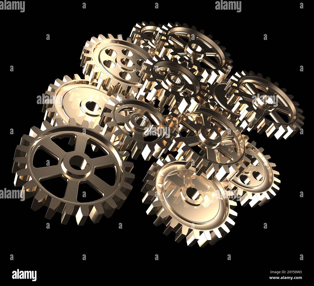 3D illustration of a Set of gears, mechanical gear box, pinion wheels ...