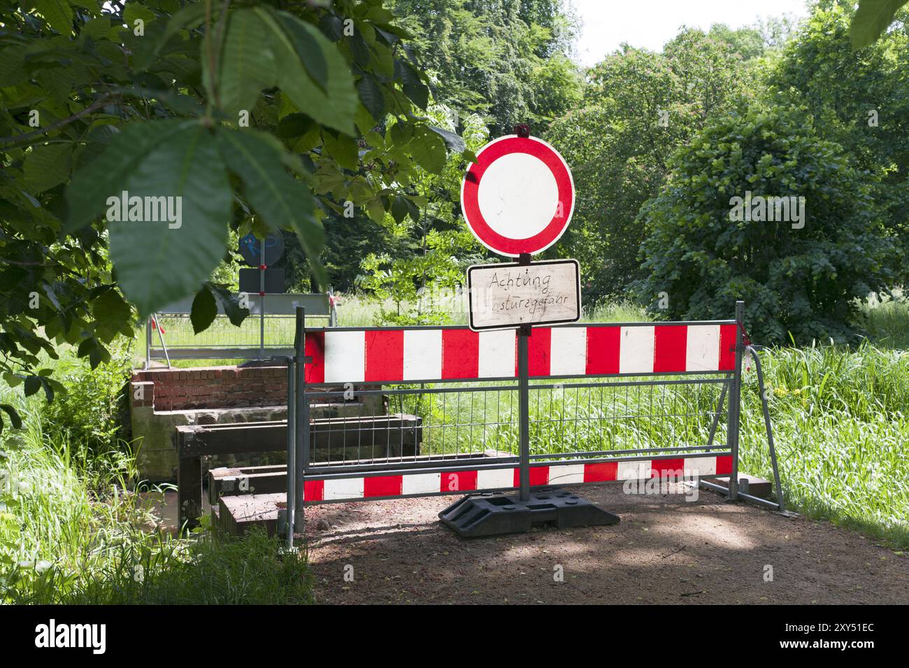 Blocked bridge in a park Stock Photo - Alamy