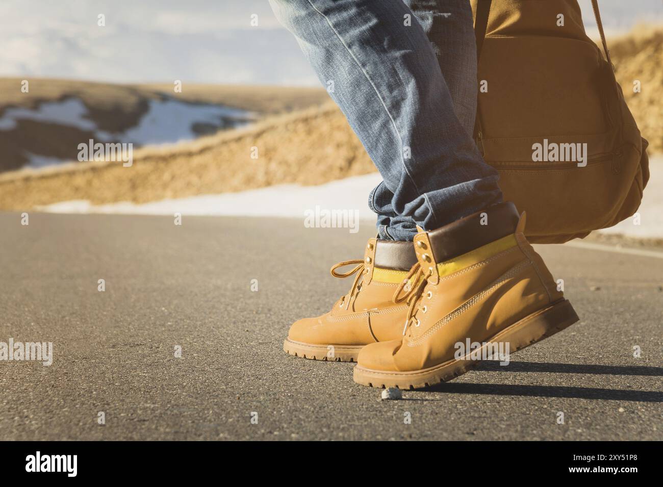 Hand leg in yellow pants hi-res stock photography and images - Alamy