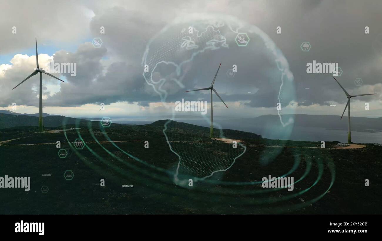 Alternative Energy. Wind farm. Aerial view of horizontal-axis wind ...