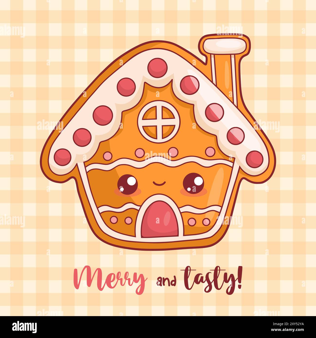 Cute Christmas gingerbread house. Festive New Year greeting card with ...