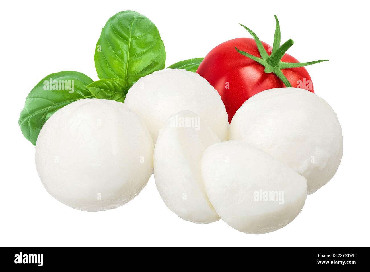 Mini mozzarella balls isolated on white background with full depth of ...