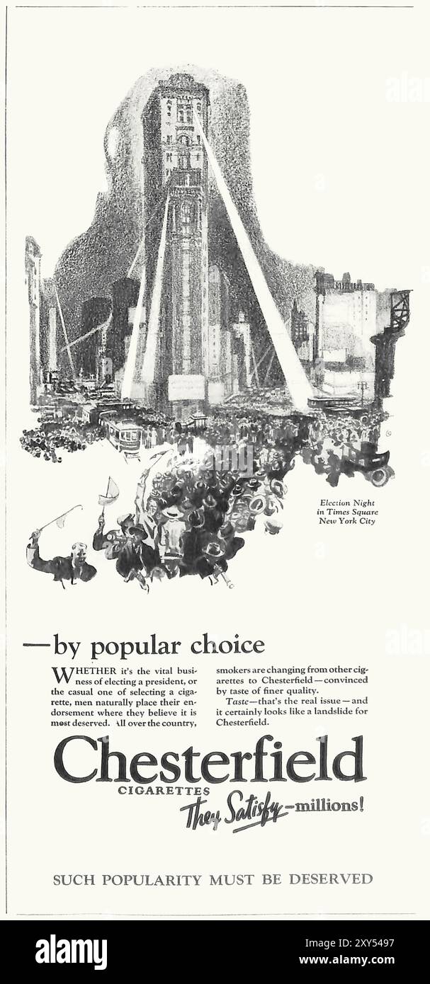 Vintage advertisement for Chesterfield cigarettes, printed in the ...