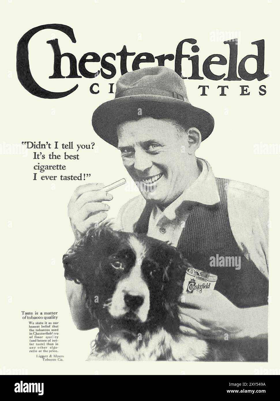 Vintage advertisement for Chesterfield cigarettes, printed in the ...
