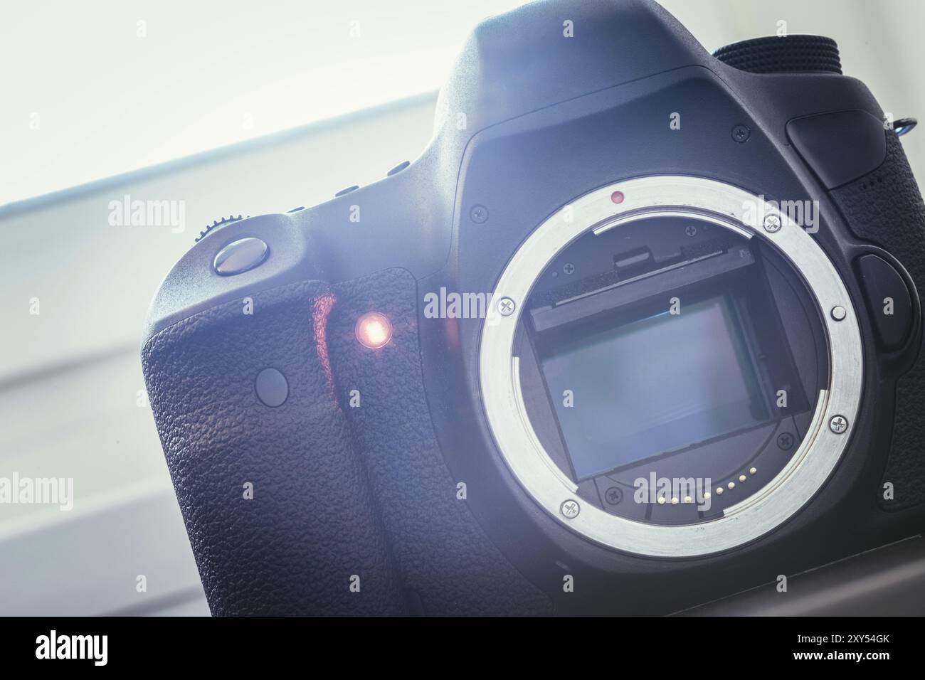 Professional reflex camera on a table, camera sensor Stock Photo - Alamy