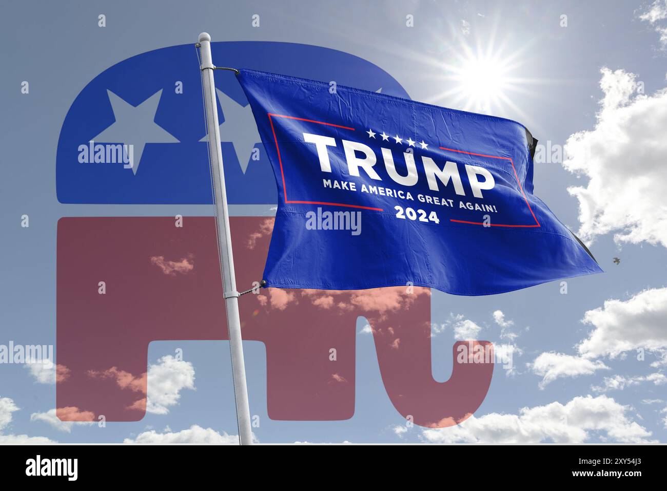 Donald Trump 2024 presidential campaign flags waving with american ...