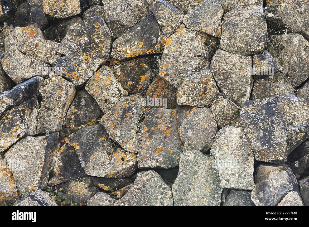 Textured basalt background hexagonal stone pillars in a section ...