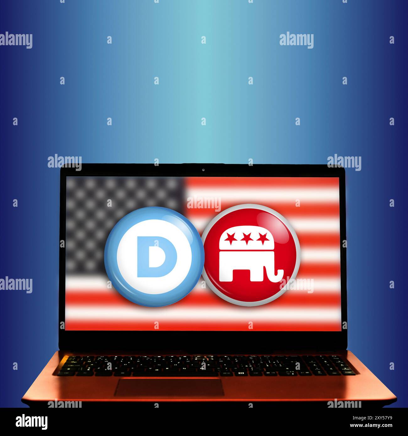 laptop with symbols of democrats and republicans, USA presidential ...