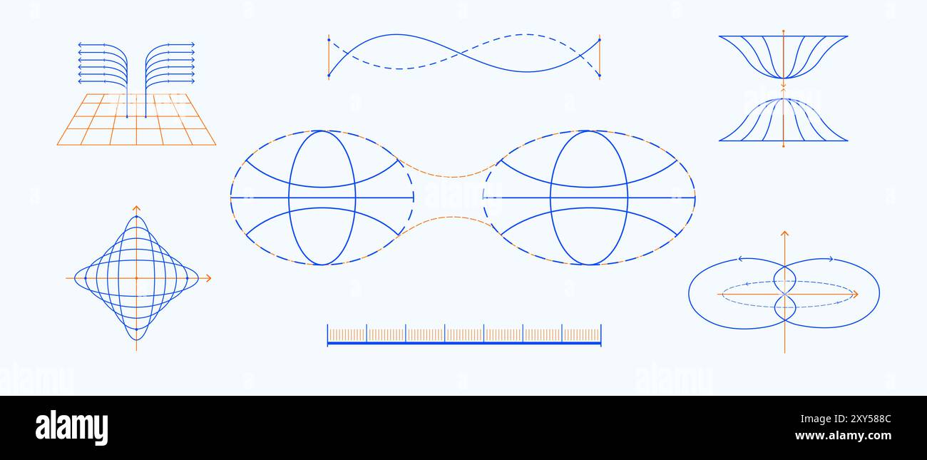 Diagrams showing field interactions and wave patterns, illustrating ...