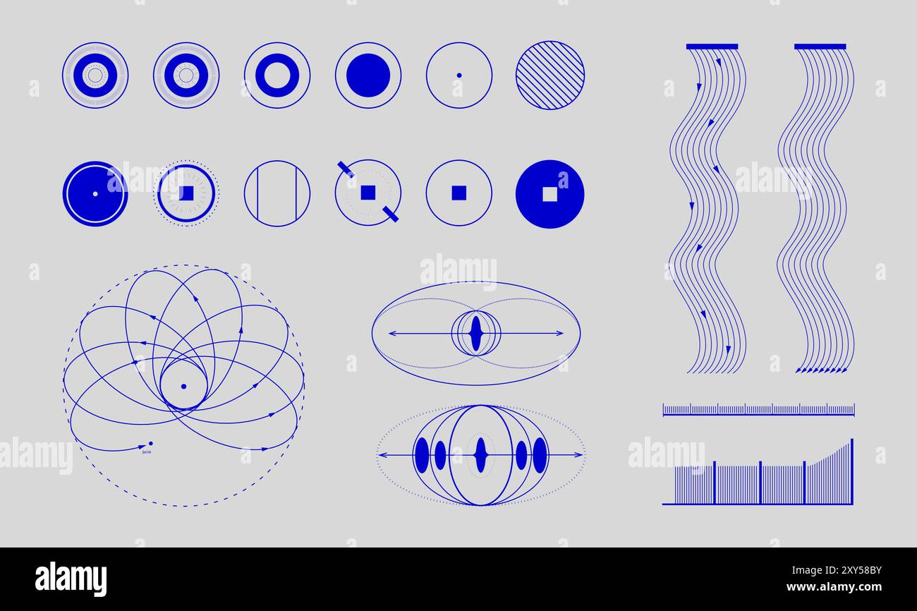 Geometric shapes, including circles, squares, lines, and curves ...