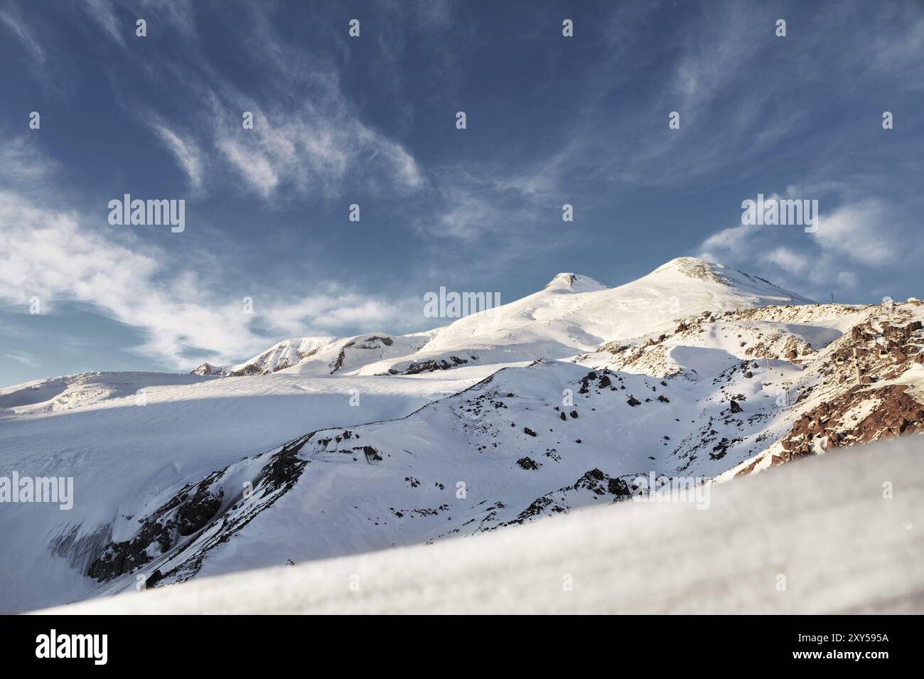 Winter views of the snowy peacks of the Caucasus. Sleeping snow-capped ...