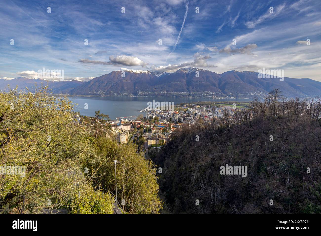 Aerial view of Locarno on the northern shore of Lake Maggiore, Canton ...